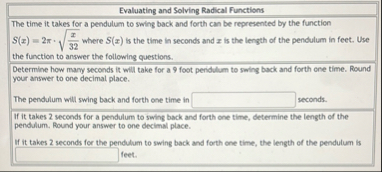 Solved Evaluating and Solving Radical FunctionsThe time it | Chegg.com