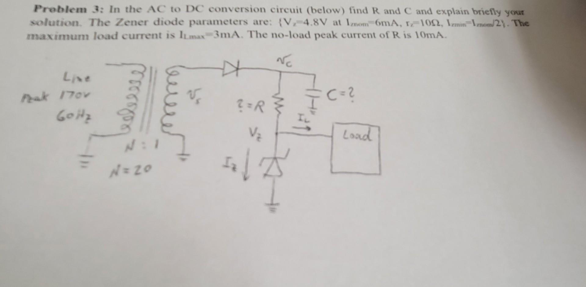 Solved Problem 3: In the AC to DC conversion circuit (below) | Chegg.com