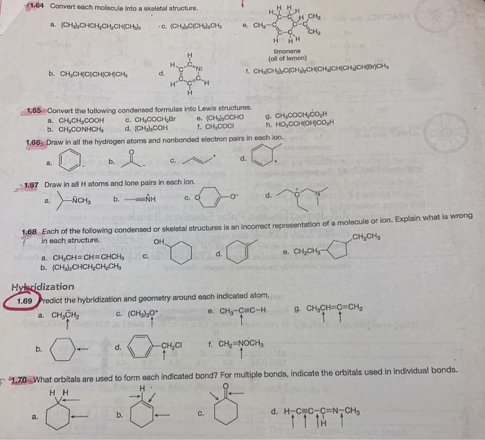 1.64 Convert each molecule Into a skeletal structure. | Chegg.com
