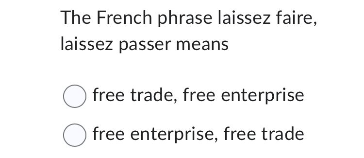 Solved The French phrase laissez faire, laissez passer | Chegg.com