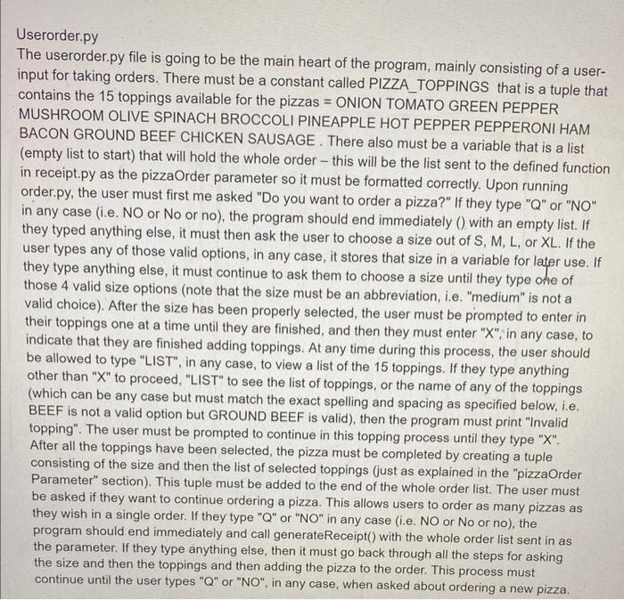 Solved create two Python files: Receipt.py and userorder.py | Chegg.com