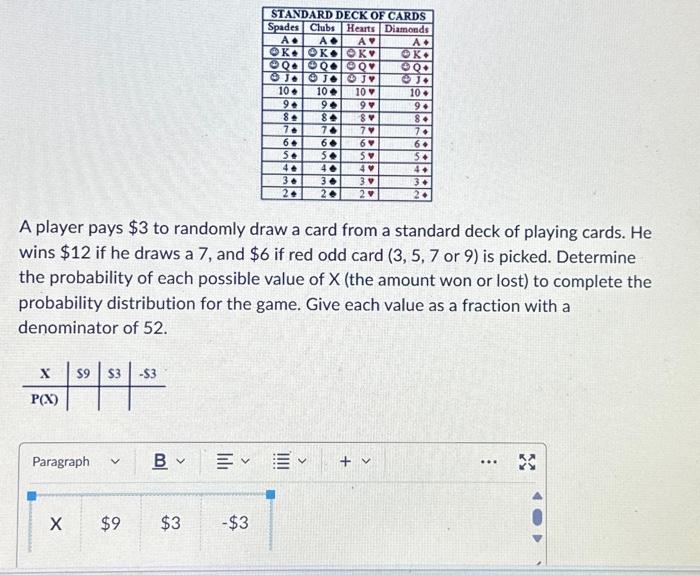 Solved A player pays $3 to randomly draw a card from a | Chegg.com