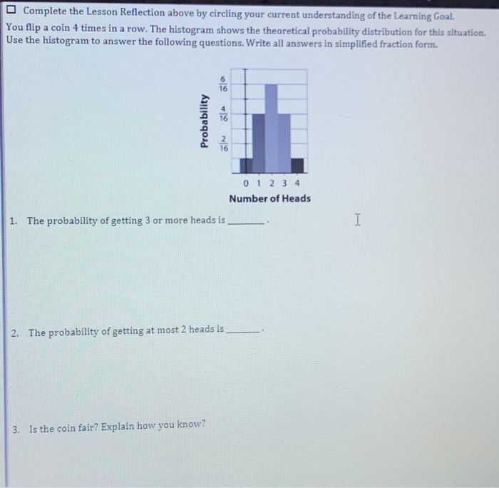 Solved you flip a coin 4 times in a row. the histogram shows | Chegg.com