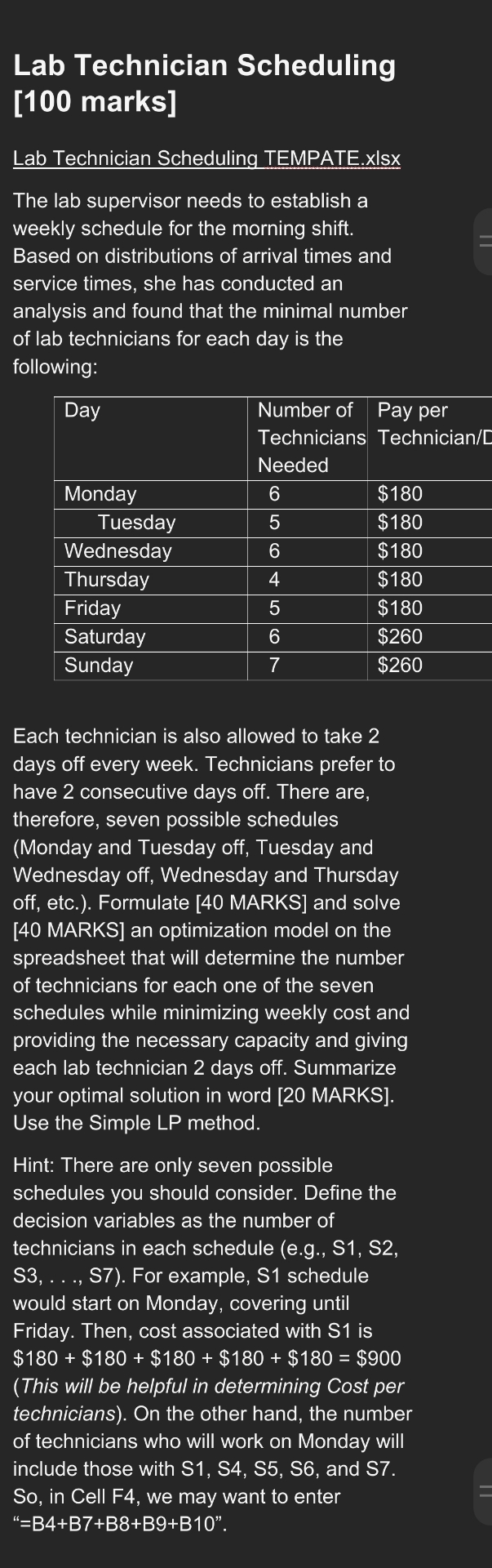 Solved Lab Technician Scheduling [100 ﻿marks]Lab Technician | Chegg.com