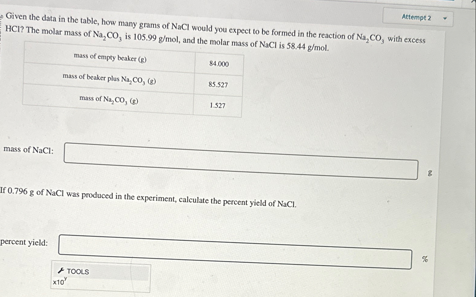 Given the data in the table, how many grams of NaCl | Chegg.com