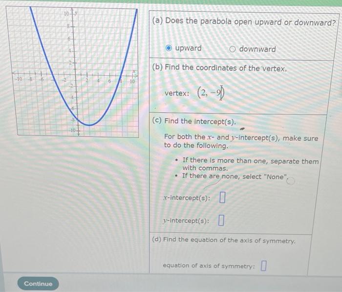 Solved 104 (a) Does the parabola open upward or downward? 6 | Chegg.com