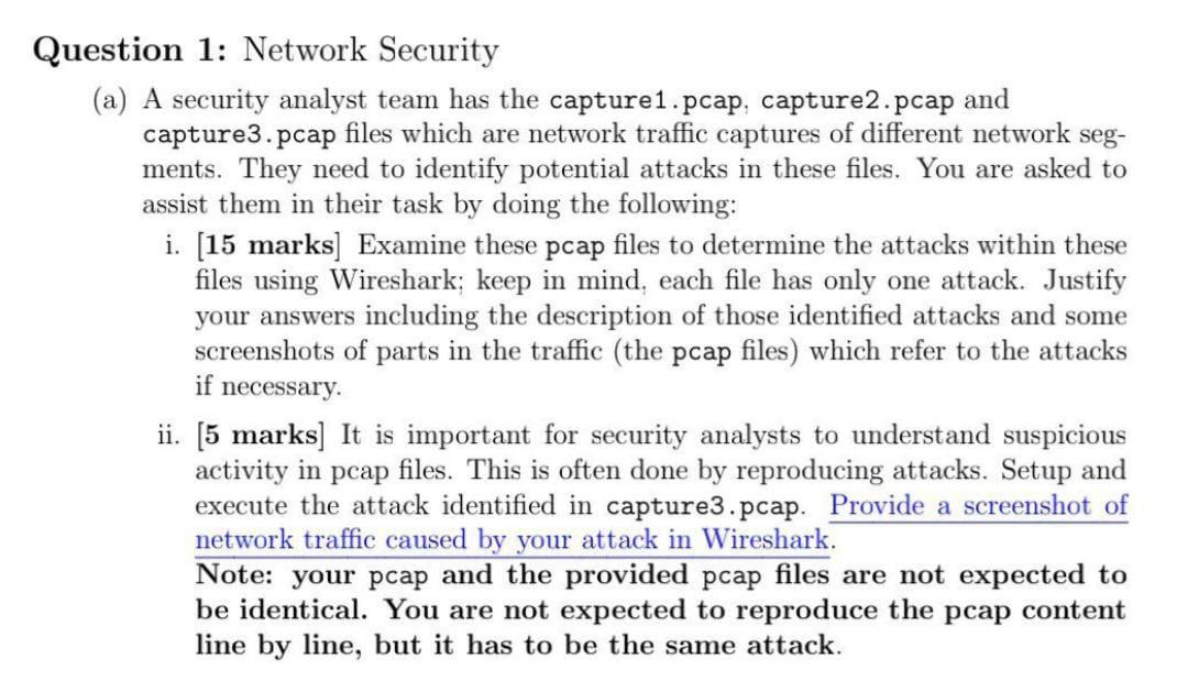 Solved uestion 1: Network Security (a) A security analyst | Chegg.com