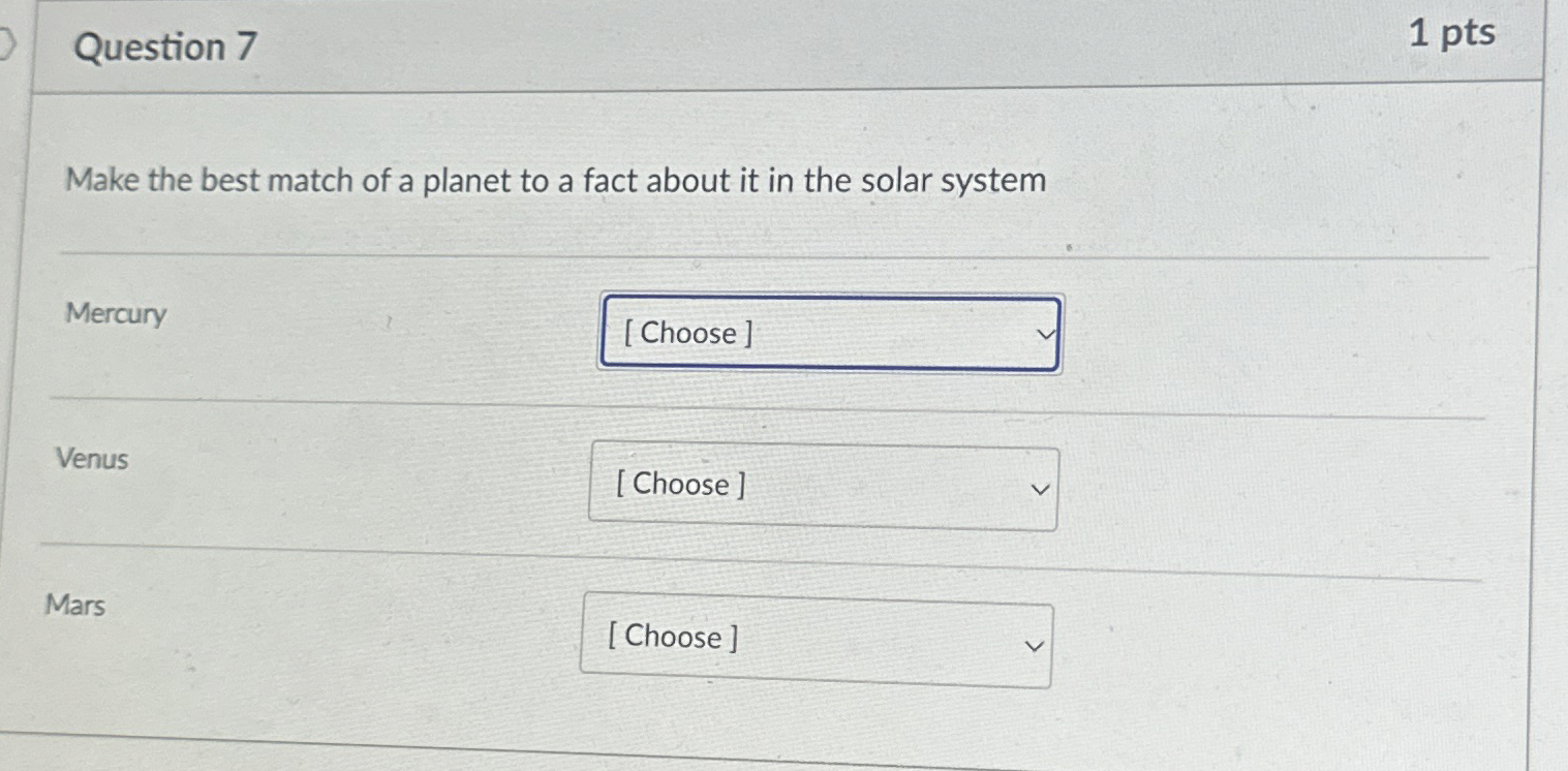 Solved Question 71 ﻿ptsMake the best match of a planet to a | Chegg.com