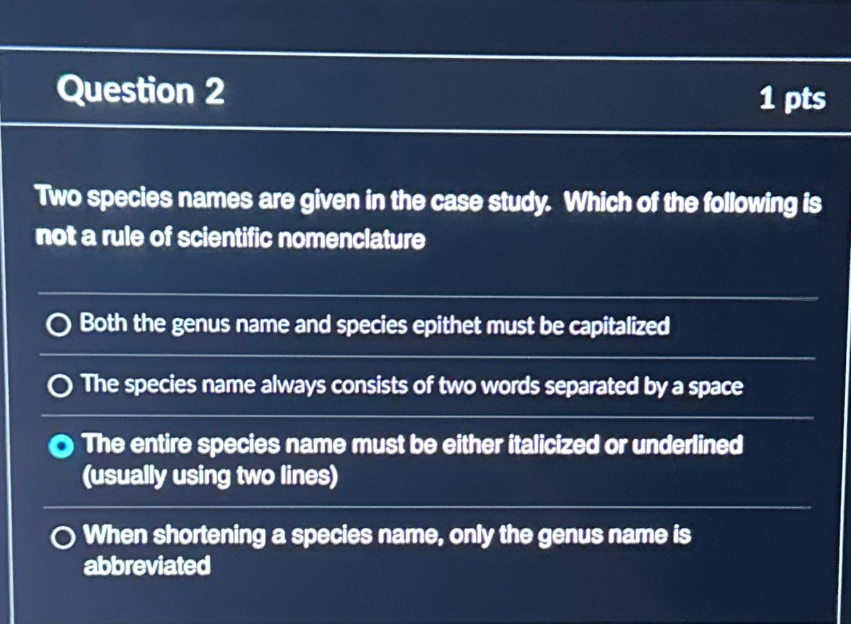 Solved Question 21 ﻿ptsTwo species names are given in the | Chegg.com