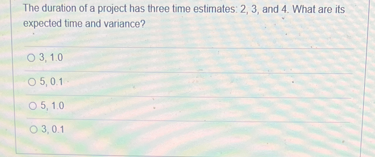 Solved The duration of a project has three time estimates: | Chegg.com