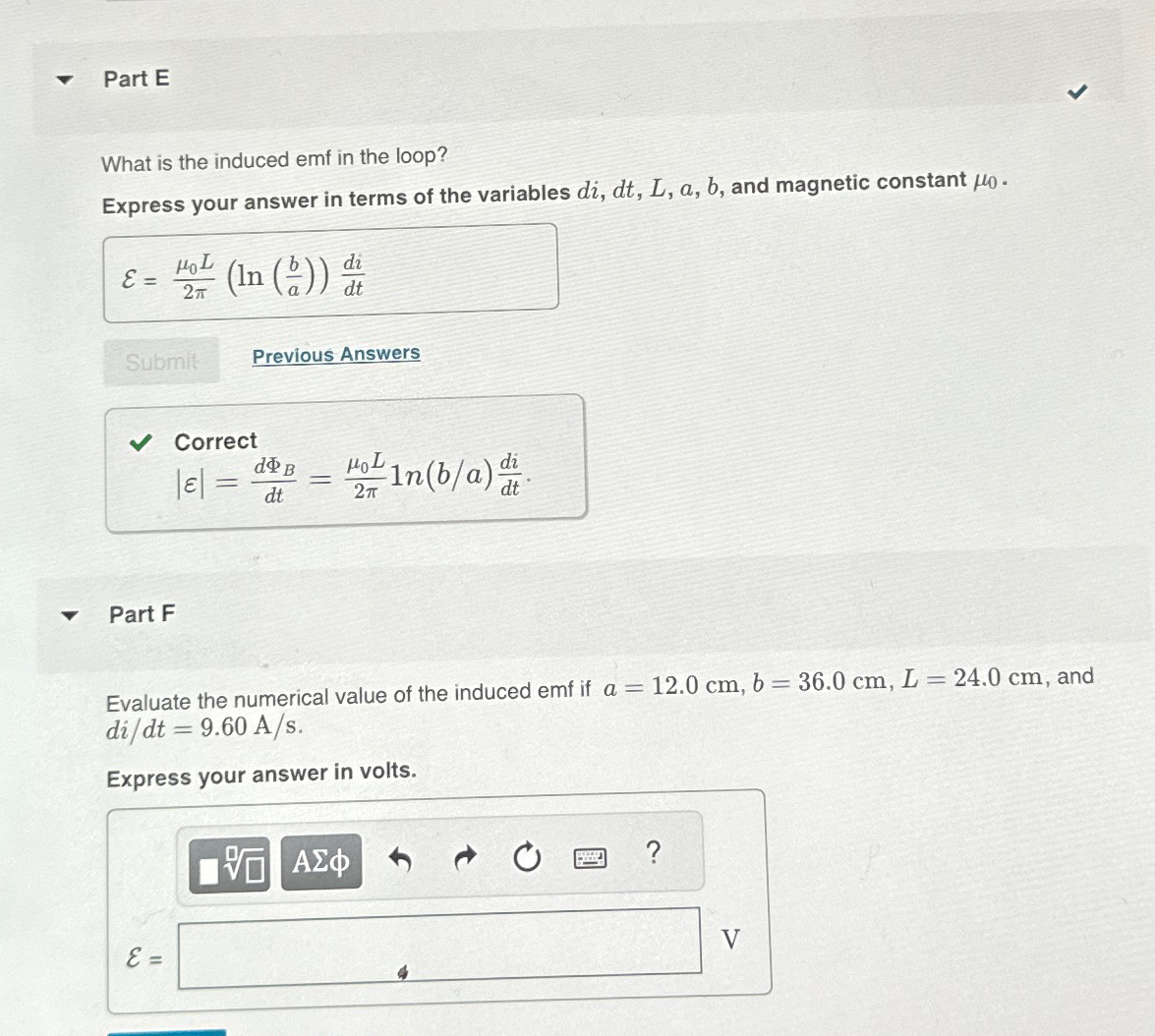 Solved Part EWhat is the induced emf in the loop?Express | Chegg.com