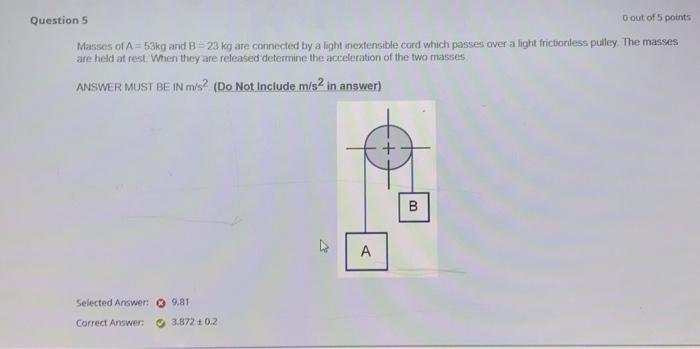 Solved Question 5 Masses Of A 53kg And B 23 Kg Are
