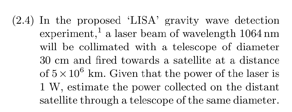 Solved 1 (2.4) In the proposed 'LISA' gravity wave detection | Chegg.com