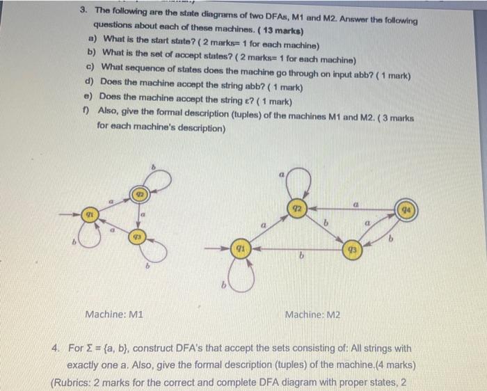 Solved 3. The following are the state diagrams of two DFAs, | Chegg.com