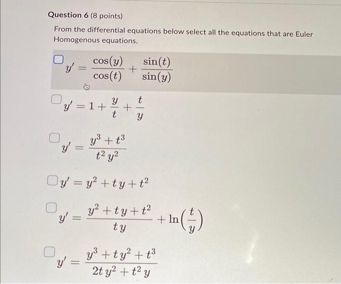 Solved From the differential equations below select all the | Chegg.com