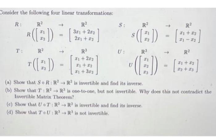 Solved Consider the following four linear transformations: | Chegg.com