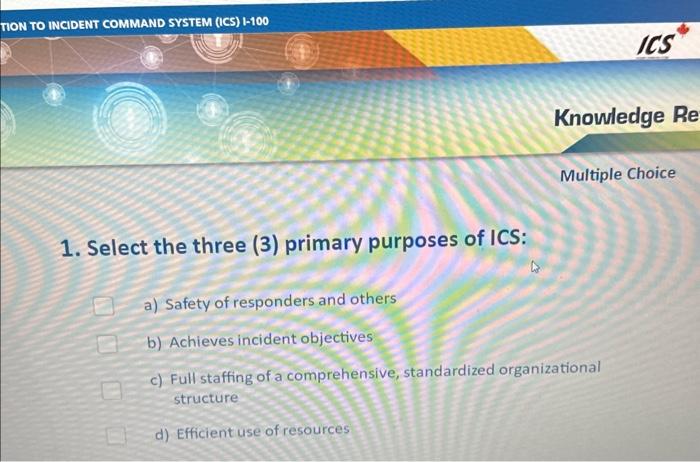 Solved 1. Select the three (3) primary purposes of ICS: a) | Chegg.com