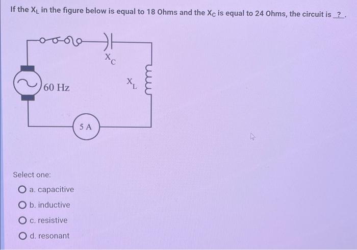 Solved If the XL in the figure below is equal to 18 Ohms and | Chegg.com