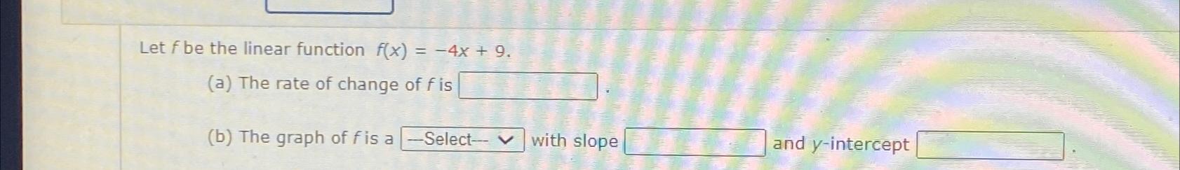 Solved Let f ﻿be the linear function f(x)=-4x+9.(a) ﻿The | Chegg.com