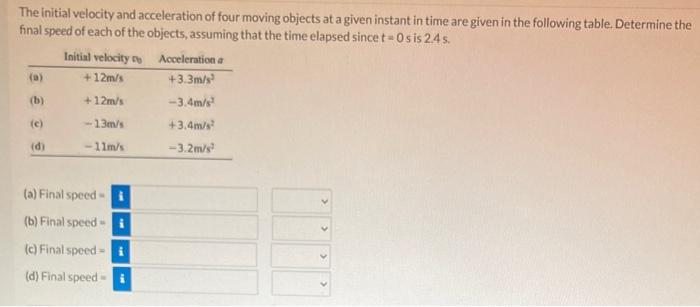 Solved The Initial Velocity And Acceleration Of Four Moving