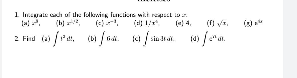 Solved 1. Integrate each of the following functions with | Chegg.com