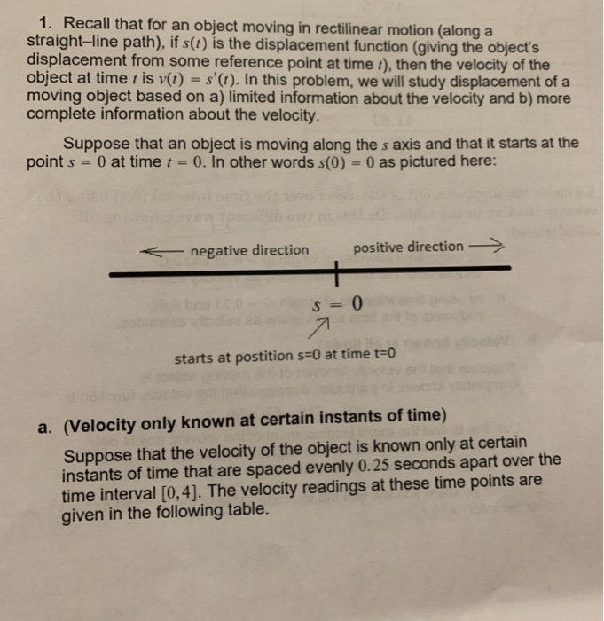 Solved 1. Recall that for an object moving in rectilinear | Chegg.com