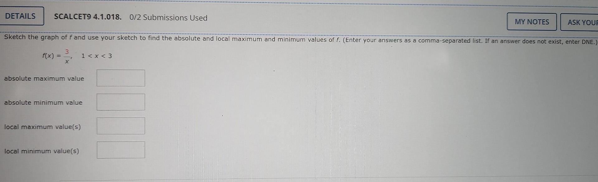 Solved DETAILS SCALCET9 4.1.018. 0/2 Submissions Used f(x) = | Chegg.com