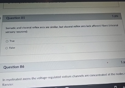 Solved Question 851 ﻿ptsSomatic and visceral reflex arcs are | Chegg.com