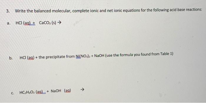Solved 3. Write the balanced molecular, complete ionic and | Chegg.com