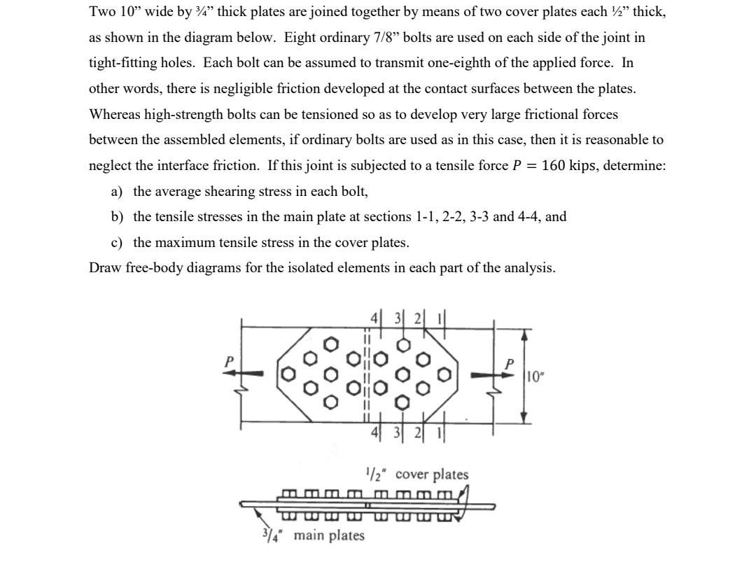 Solved Two 10 " ﻿wide by 34 " ﻿thick plates are joined | Chegg.com