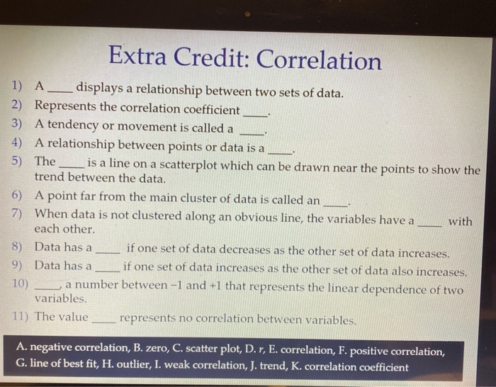 Solved Extra Credit: Correlation 1) A___ displays a | Chegg.com