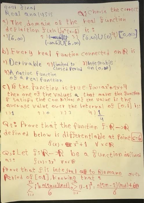 Solved 2oni \&inal a) The domain of the real function | Chegg.com Solved 2oni \&inal a) The domain of the real function | Chegg.com