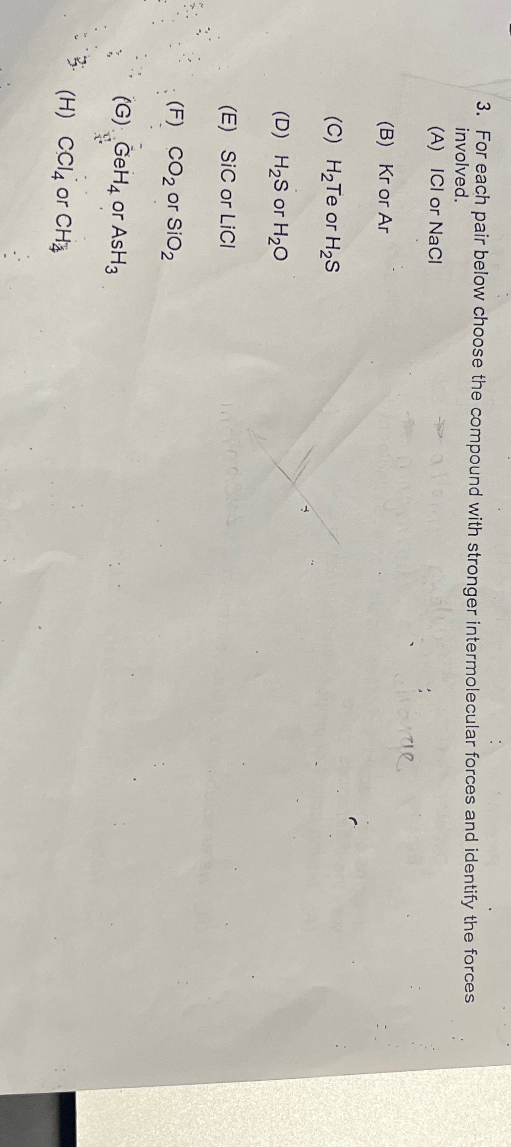 Solved For each pair below choose the compound with stronger | Chegg.com