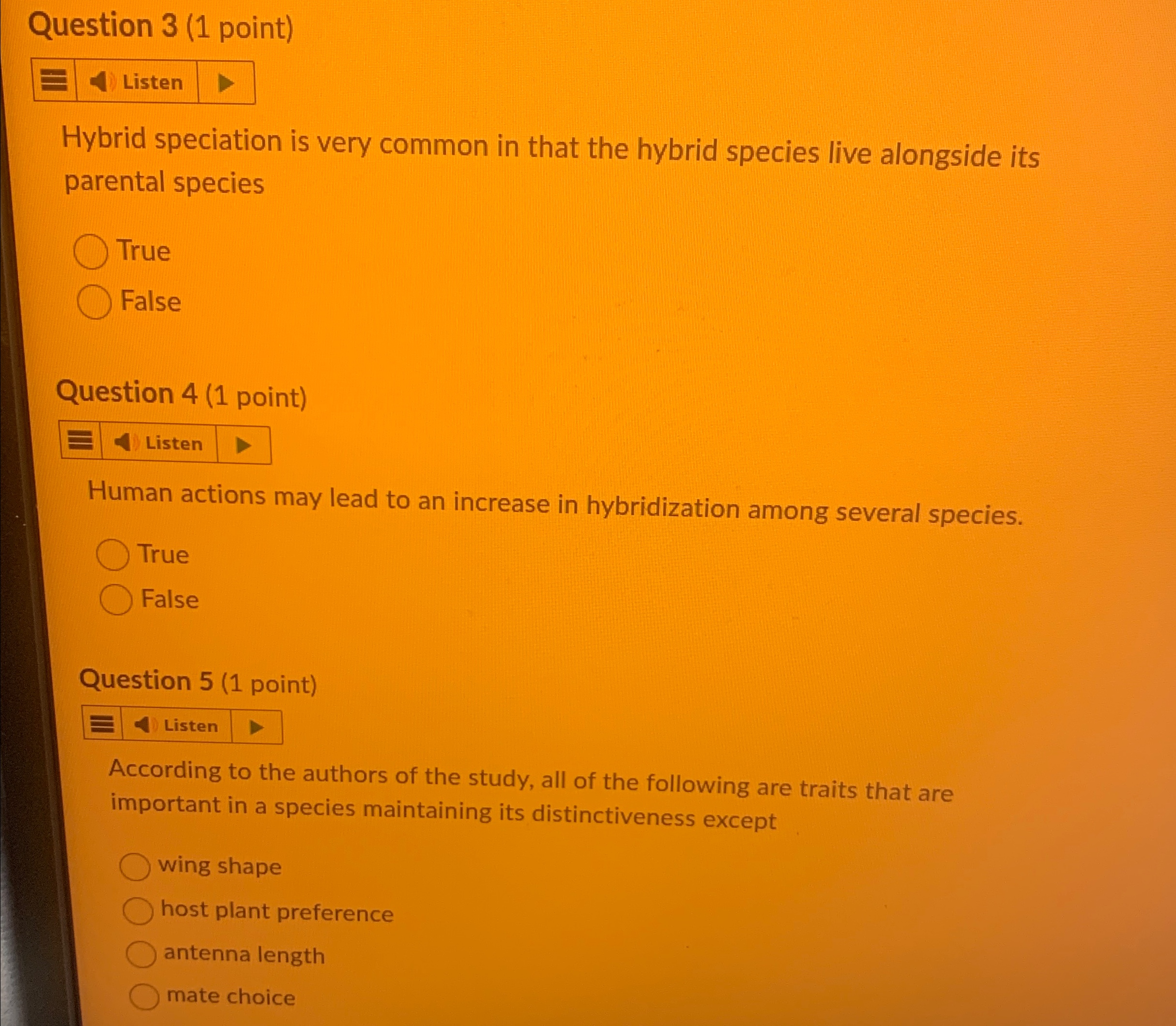 Solved Question 3 (1 point)ListenHybrid speciation is very | Chegg.com Solved Question 3 (1 point)ListenHybrid speciation is very | Chegg.com