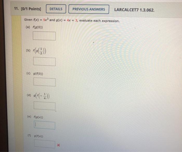 Solved 11. [O/1 Points) DETAILS PREVIOUS ANSWERS LARCALCET7 | Chegg.com Solved 11. [O/1 Points) DETAILS PREVIOUS ANSWERS LARCALCET7 | Chegg.com