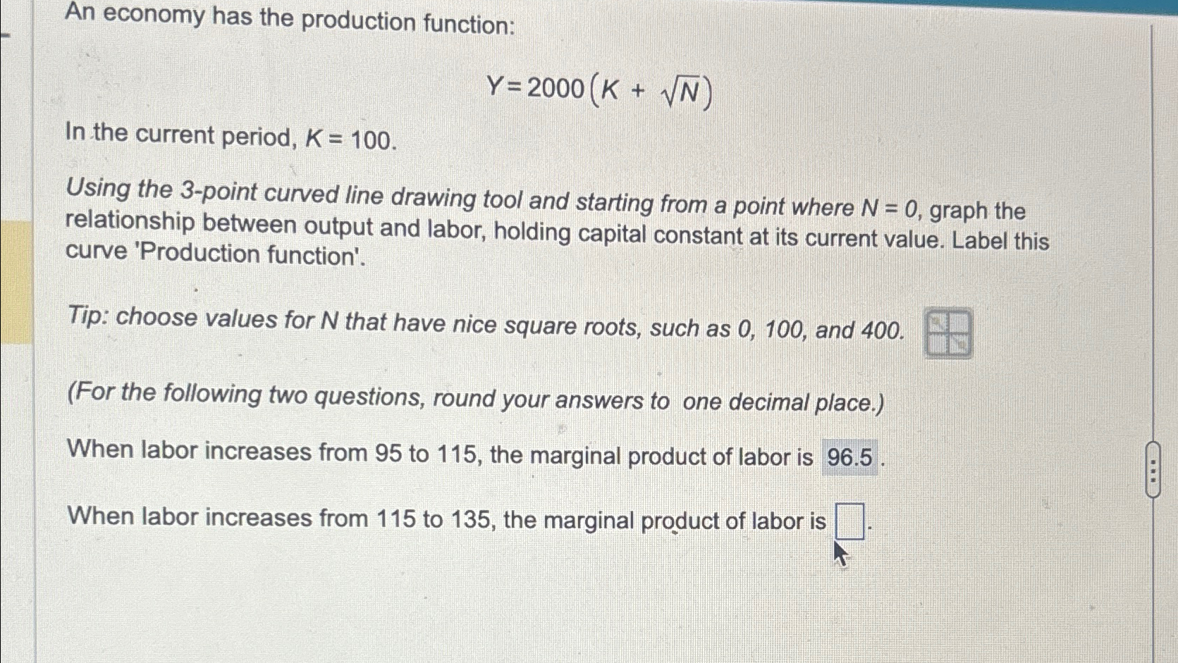 Solved An economy has the production function:Y=2000(K+N2)In | Chegg.com