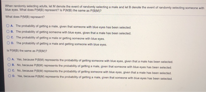 Solved When randomly selecting adults, let M denote the | Chegg.com Solved When randomly selecting adults, let M denote the | Chegg.com