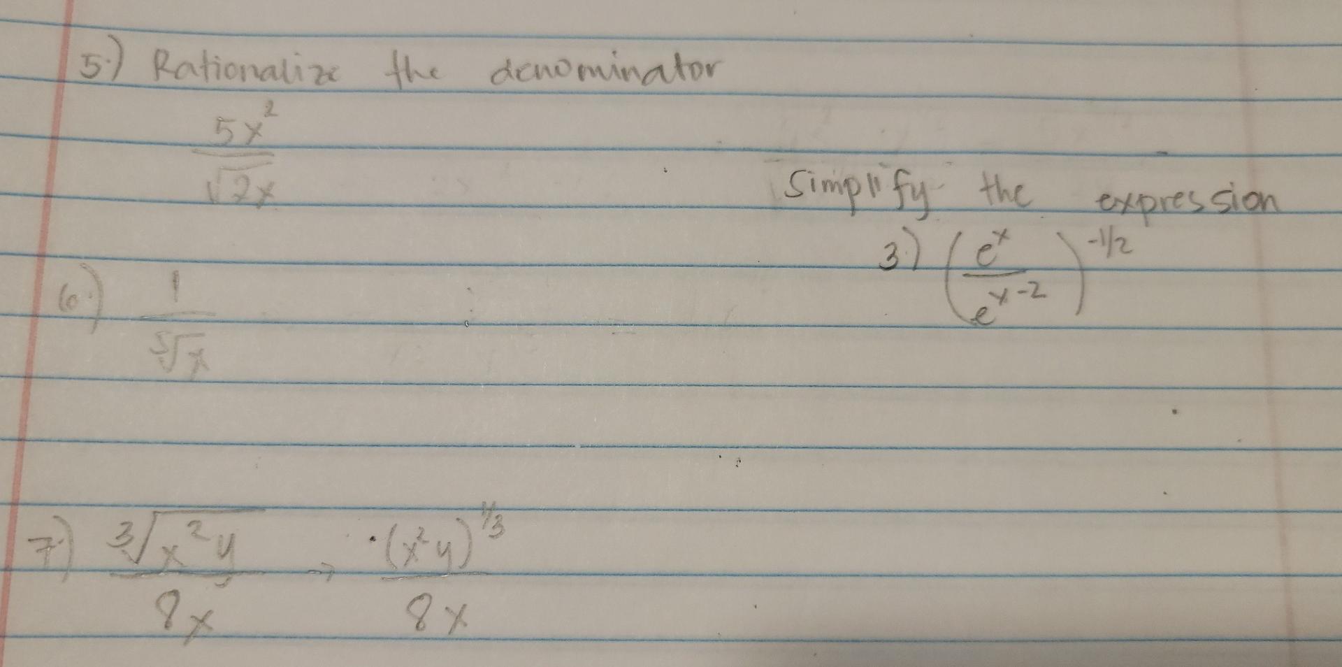 Solved 5 5) Rationalize the denominator 5 Simplify the 3.) , | Chegg.com