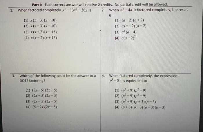 Solved 1. Part I: Each correct answer will receive 2 | Chegg.com