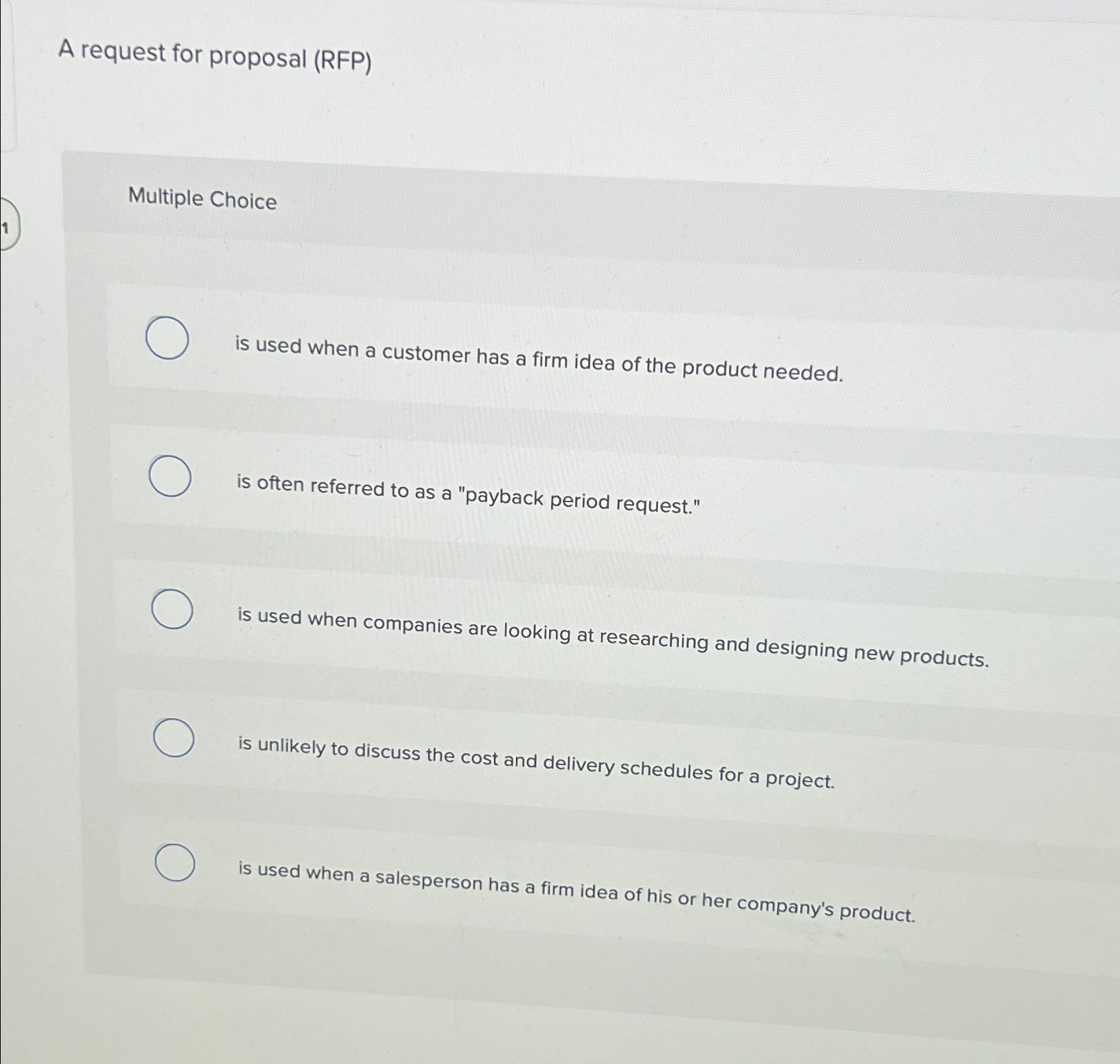 Solved A request for proposal (RFP)Multiple Choiceis used | Chegg.com