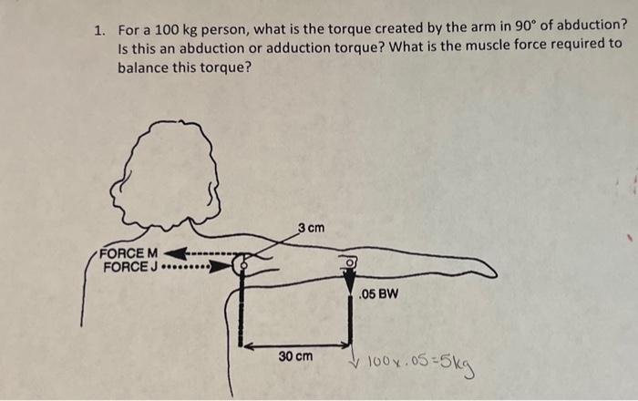 Solved 1. For a 100 kg person, what is the torque created by | Chegg.com