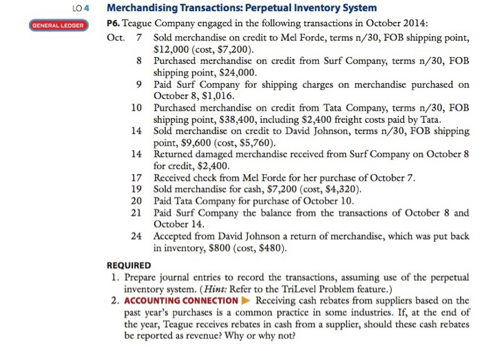 Solved LO4 GENERAL LEDGER Merchandising Transactions: | Chegg.com