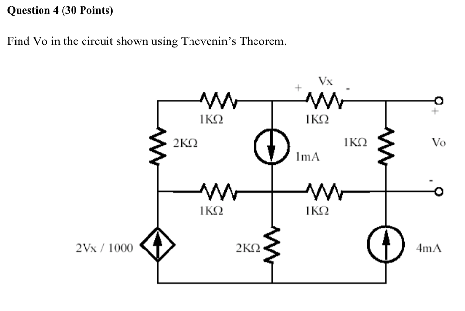 Solved Question 4 (30 ﻿Points)Find Vo in the circuit shown | Chegg.com