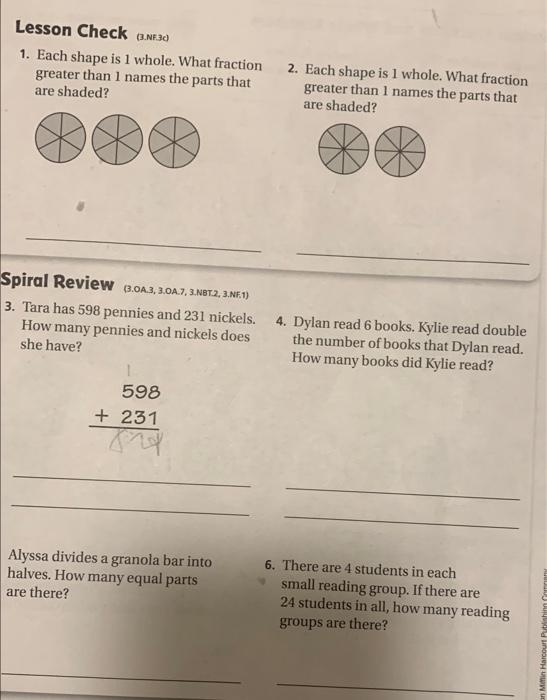 Solved 1. Each shape is 1 whole. What fraction greater than | Chegg.com