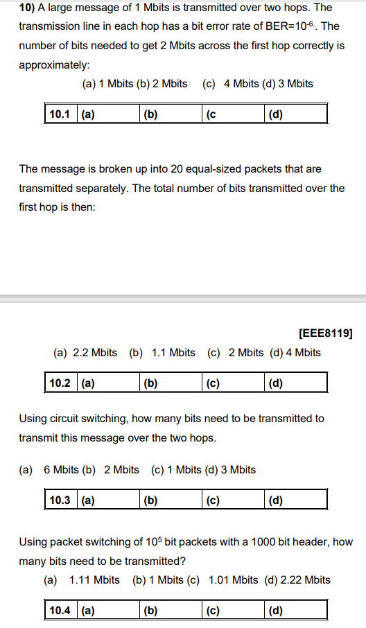 Solved A large message of 1 ﻿Mbits is transmitted over two | Chegg.com