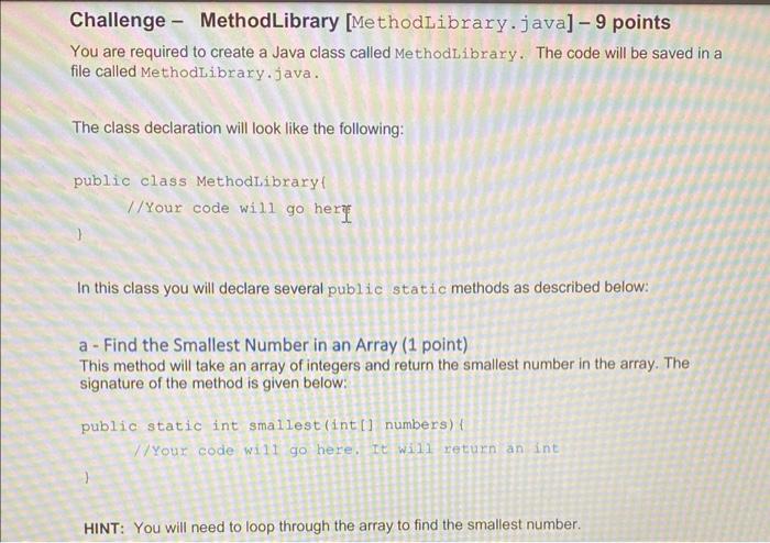 Solved Challenge - MethodLibrary [MethodLibrary.java] - 9 | Chegg.com
