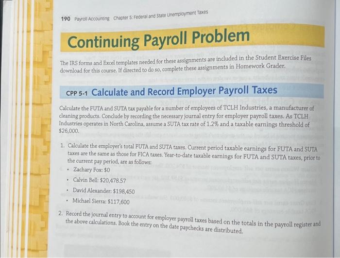 Solved Continuing Payroll Problem The IRS forms and Excel | Chegg.com