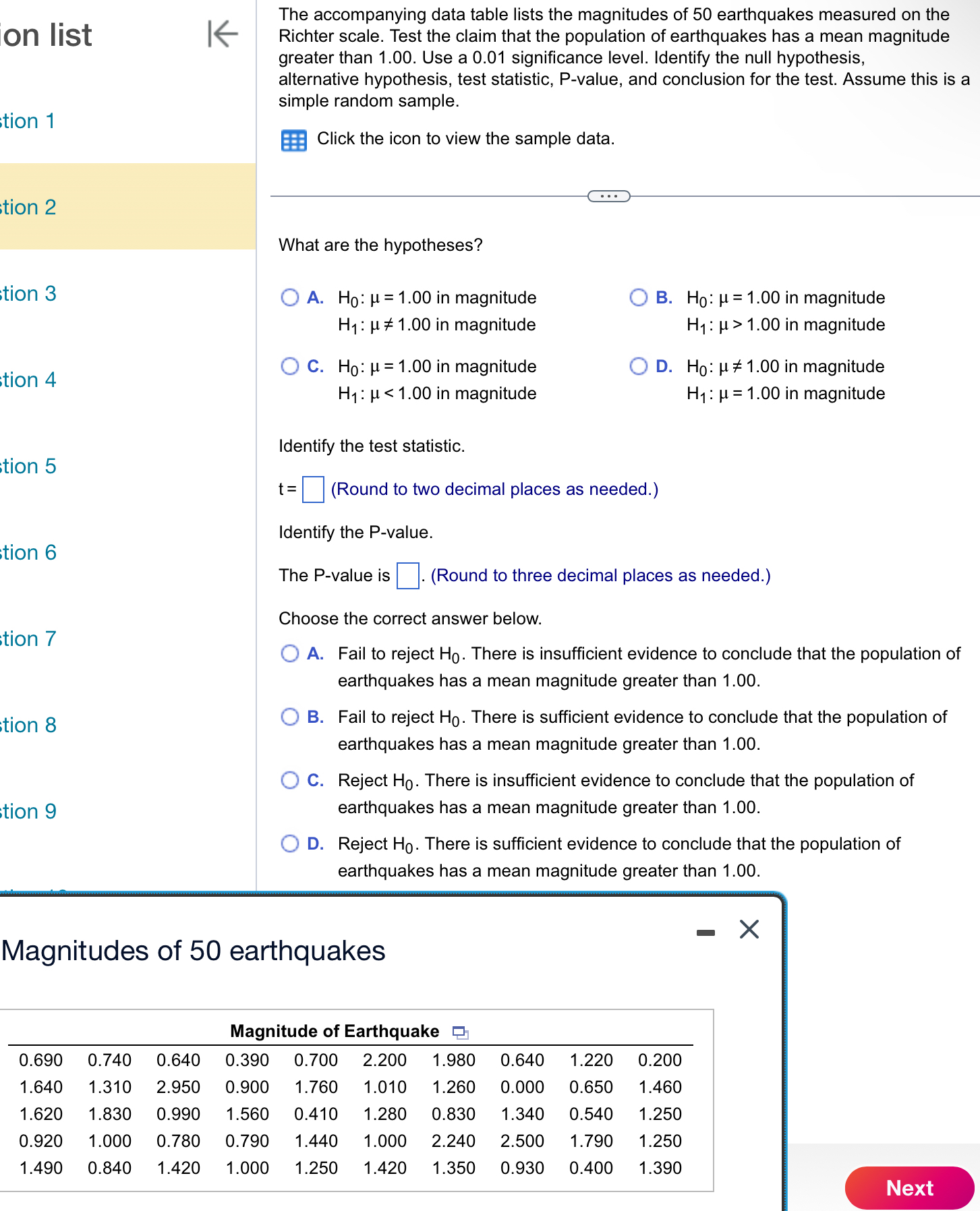 Solved The accompanying data table lists the magnitudes of | Chegg.com