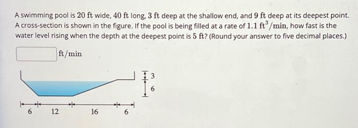 Solved A swimming pool is 20ft wide, 40ft long, 3ft deep at | Chegg.com