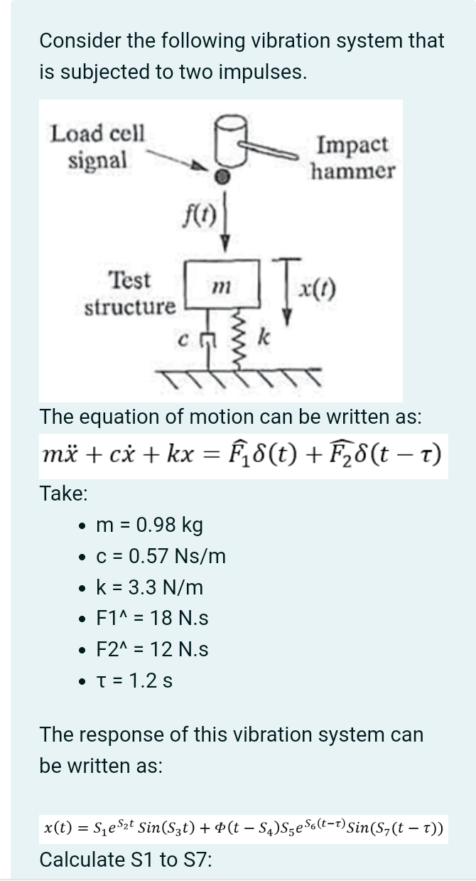 Solved Consider the following vibration system that is | Chegg.com